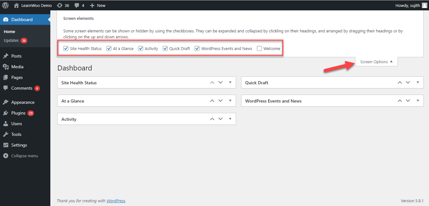 Screen-options - LearnWoo