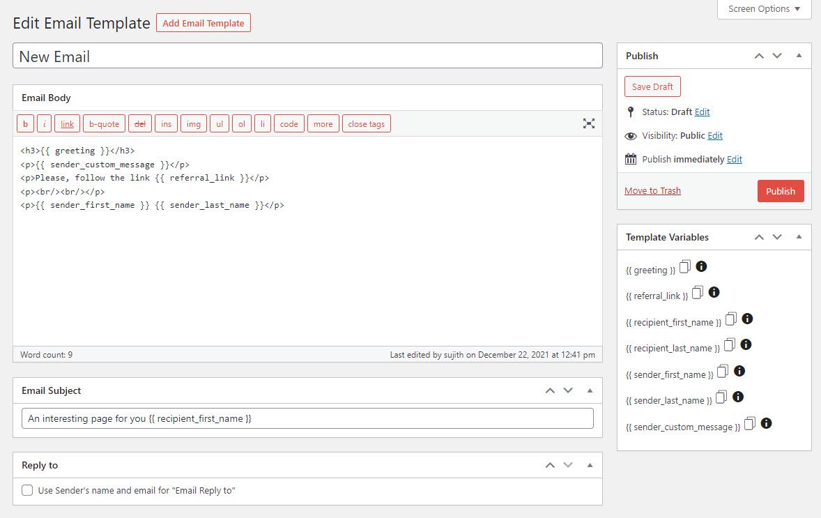 Edit Email Template - LearnWoo